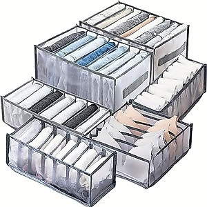 6pcs Wardrobe Clothes Organizer For Jeans, Upgraded Drawer Organizers For Clothing With Handle, Foldable Drawer Organizers For Family (Shirt+Jeans+T-Shirt+Bra+Underwear+Socks, Gray)