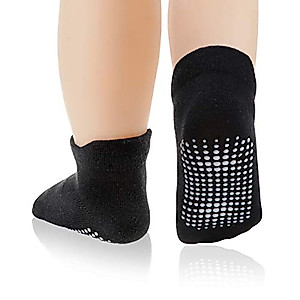 Tenpluszero 12 Pairs Anti Slip Baby Ankle Socks with Non Skid Grips for Toddler Kids Boys Girls (12Pairs - Black,White,Grey, 18-36 Mouths)