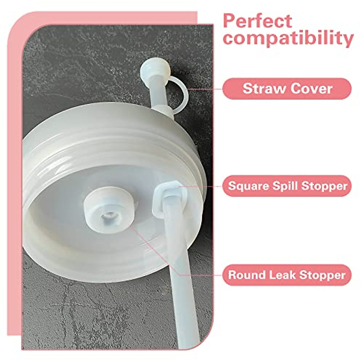 Silicone Spill Proof Stopper, Compatible with H1.0 & H2.0 Stanley Cup Spill Stopper Tumbler Accessories, Including 2 Straw Cover Cap, 2 Square Spill Stopper and 2 Round Leak Stopper