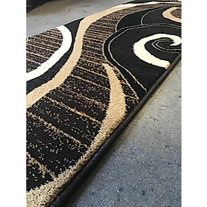 Modern Runner Contemporary Area Rug Dark Brown Black Beige Carpet King Design 344 (2 Feet X 7 Feet 3 Inch )