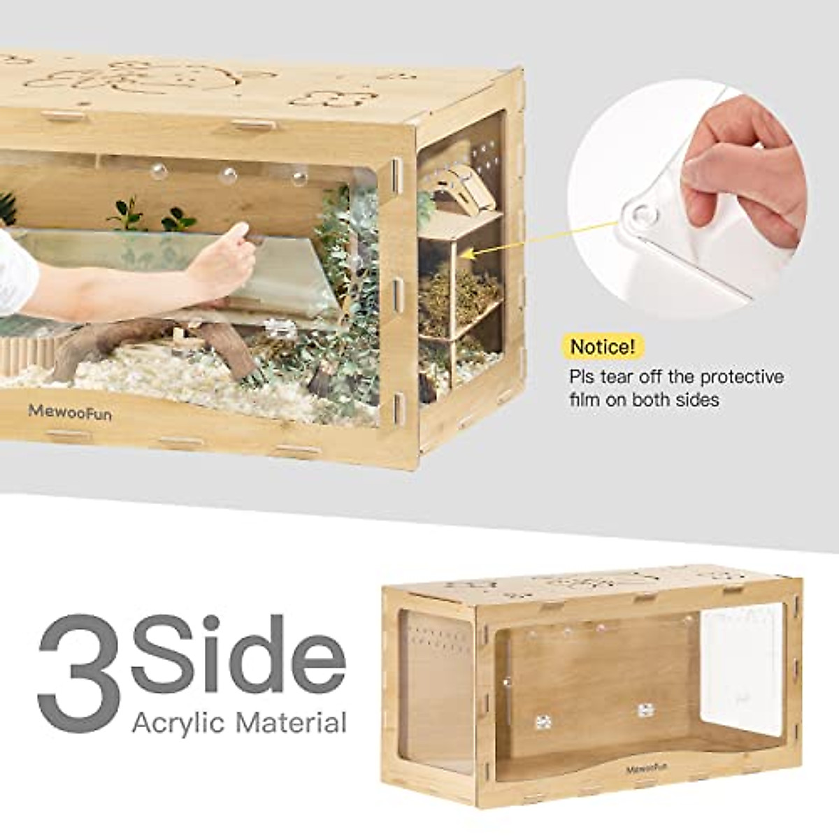 MEWOOFUN Large Hamster Cage Wooden Hamster Cage for Syrian Hamster (39.4" L X 19.7" WX 19.7”H) Acrylic Hamster Cage Without Accessories (Front-Opening)
