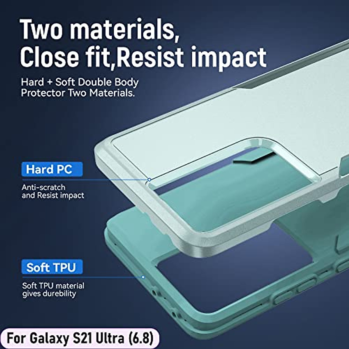 LMDAMZ for Galaxy S21 Ultra 6.8 Inch Double Layer Hybrid Military Grade Rugged Shock Resistant Drop Case with 1 PCS Magnetic Car Mount and 1 PCS HD Tempered Glass Screen Protector (Green)