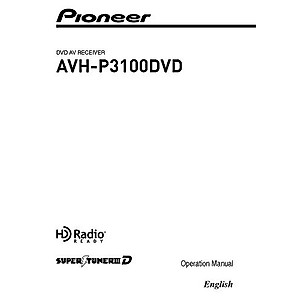 Instruction Manual for Pioneer AVH-P3100DVD AV Receiver Owners Instruction Manual Reprint