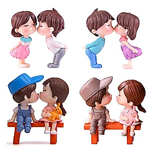DOYIFUN 8 Pcs Miniature Couple Lover Figurines Chair Boy&Girl Kiss Dolls Cake Topper Micro Landscape Ornaments Fairy Garden Craft Terrarium Gift Dollhouse Miniature（Random 4pairs