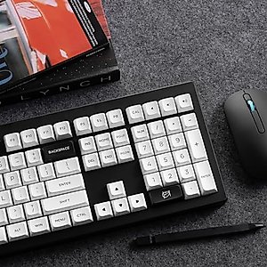 Akko Keycaps Set with MDA Profile Double-Shot Black on White Theme Keycap, Comes with 227 Keys with Standard MX Structure, Compatible with Major-Sizes Mechanical Keyboards