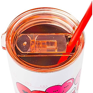 Silver Buffalo Sanrio Hello Kitty Heart Balloons Double Walled Stainless Steel Tumbler with Straw, 22 Ounces