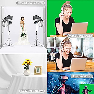 2 Pack 10 X 7 FT Green Screen & White Backdrop for Photography, Chromakey GreenScreen Pure Cloth Fabric Photo Background for Zoom Meetings Calls Photoshoot Video Studio Gaming YouTube with 4 Clamps