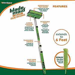 Blade Maid Deluxe Ceiling Fan Cleaner- Cleaning Tool with 6 Foot Extendable Pole, Cleaning Head, Reusable Fiber Duster, & Flexible Dusting Brush