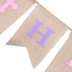 LUOEM Easter Banners Happy Easter Decorations HE IS RISEN Burlap Jute Bunting Banners Garland Easter Party Decors Favors
