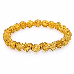 ZenBless Prime Feng Shui Bracelet Prosperity Bling Golden Mantra Bead Bracelet with Double Pi Xiu/Pi Yao Attract Wealth and Good Luck Best Gift(8mm)