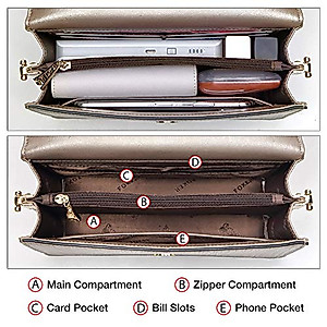 FOXER Small Crossbody Purse for Women, Saffiano Leather Ladies Mini Shoulder Chain Bag (Gold)