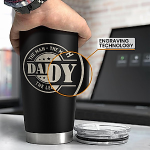 SANDJEST Daddy The Man The Myth The Legend Tumbler with Lid - 20oz Insulated Stainless Steel Mug - Coffee Mug for Sport Office Travel