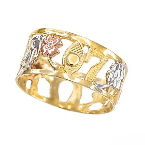 Good Luck Charms Fine 14k Tri-tone Gold Open Design Ring (Size 6.75)