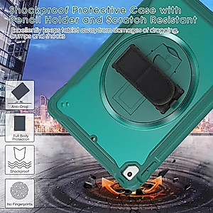 BRAECNstock for iPad Case 9.7 inch iPad 6th Gen 2018/5th Gen 2017/iPad Air 2/Pro,Shockproof Cover with Kickstand&Screen Protector,Kids Case with Pen Holder/360°Rotate Stand+Hand Strap-Midnight Green