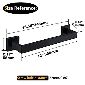 Hand Towel Bar for Bathroom Matte Black, 12Inch Towel Rack Wall Mounted, Thicken Square Bath Towel Holder Rod SUS304 Stainless Steel, Heavy Duty Dish Cloths Hanger for Bathroom, Kitchen