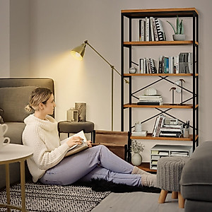 BATHWA Bookshelf, 6-Tier Industrial Bookshelves, Wood and Metal Bookcase, Free Standing Storage Vintage Bookshelf for Living Room, Bedroom and Home Office, Rustic Brown