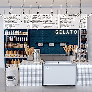 Koolmore 49 inch Commercial Ice Cream Dipping Cabinet Display Case, 8 Large Displayed Tubs, 6 Storing Tube, Sliding Glass Door, Rolling Wheels and Lockable Breaks [13 Cu. Ft.] (KM-ICD-49SD) White