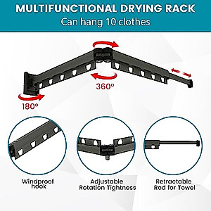 AEVXKHI Retractable Clothes Drying Rack Wall Mounted Clothes Hanger Rack Space Saver Wall Laundry Drying Rack Rustproof Collapsible Clothes Rack for Balcony Patio (2-fold)