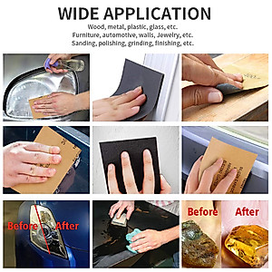 Sandpaper Sand Paper, 102 Pcs Assortment Grit 80/120/150/180/240/320/360/400/500/600/800/1000/1200/1500/2000/2500/3000 Wet Dry Abrasive Sanding Sheets for Automotive Car Wood Metal Glass