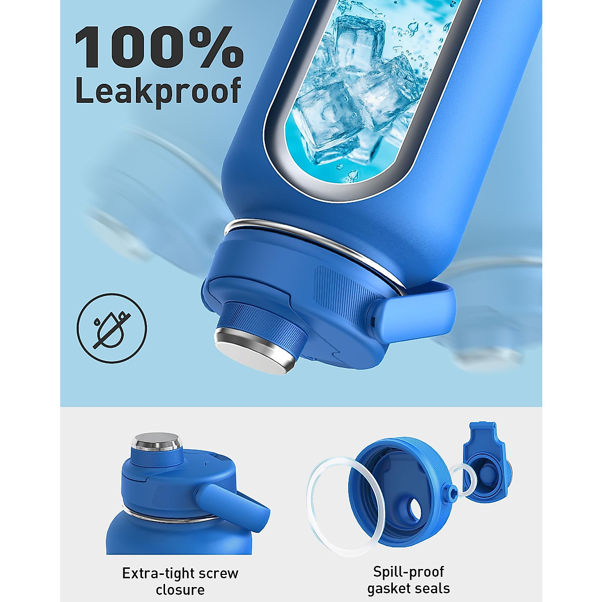 TOURIT 32 oz Insulated Water Bottle, Stainless Steel Sports Water Bottles With Top Handle, Double-Wall Travel Thermal Water Flask, BPA Free Leakproof Thermos Bottle for Sports and Travel (Obsidian)