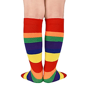 American Trends Toddler Soccer Socks Stripes Knee High Tube Socks Cotton Uniform Sports Socks for Toddler Girls 1 Pack Colorful Rainbow