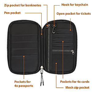 vadoworld Family Passport Holder Wallet, RFID Blocking, Travel Essential for Men and Women, Travel Document Organizer (Black)