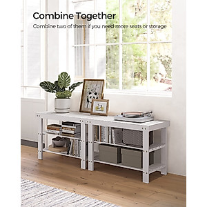 SONGMICS Shoe Rack Bench, 3-Tier Bamboo Shoe Storage Organizer, Entryway Bench, Holds Up to 286 lb, 11.3 x 27.6 x 17.8 Inches, for Entryway Bathroom Bedroom, White ULBS004W01