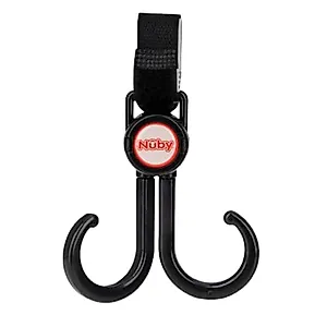 Nuby Double Stroller Hook, Adjustable Hook, Black or Grey