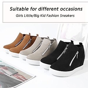 CCVON Girls Wedge Sneakers Kids Boots High Top Platform Shoes Littile Kids/Big Kids Color Taupe Size 2