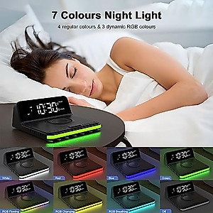 Te-Rich Loud Alarm Clock for Heavy Sleepers Adults, Alarm Clock with Wireless Charging, USB and Lights, Dual Alarm(7-5-2), 6 Dimmer, Battery Backup, Digtial Alarm Clock Wireless Charger for Bedrooms