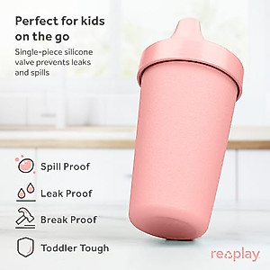Re-Play Made in USA 10 Oz. Sippy Cups for Toddlers, Pack of 1 - Reusable Spill Proof Cups for Kids, Dishwasher/Microwave Safe - Hard Spout Sippy Cups for Toddlers 3.13" x 6.25", Blush