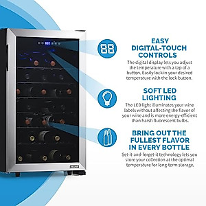 NewAir 20” Wine Refrigerator – 50 Bottle Wine Cooler, Single Zone Freestanding Wine Fridge in Stainless Steel, Wine Chiller with Adjustable Racks and Exterior Digital Thermostat for Kitchen and Bar