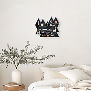 FNYDOX Mountain Crystal Shelf Display for Wall, Wooden Triangle Rock Gem Stone Storage Holder, Meditation Room Decor Spiritual Gift, Wall Hanging Organizer for Trinkets, Knick Knacks, Art Collections