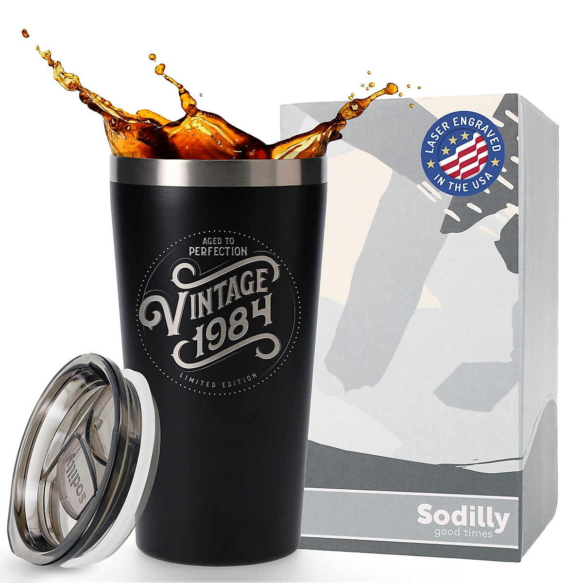 Sodilly Coffee Tumbler - Vintage 1983 Design - Ideal 1983 Birthday Gifts for Men - Perfect for 40th Birthday Celebrations - Unique 40th Birthday Travel Mug - 1983 Vintage 16 oz Black Coffee Tumbler