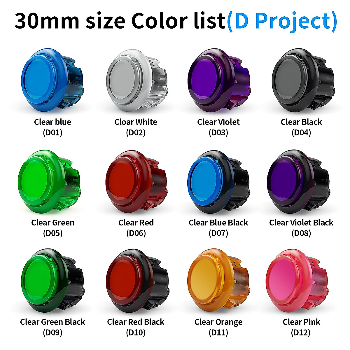 qanba Gravity KS Mechanical Shafts Silent Pushbutton 30mm Snap-In (Boxed (Clear Red D06(8 pcs)