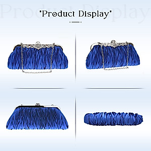 JAMBHALA Women Pleated Clutch Bag with Adjustable Chain Handbag Dumpling Pouch for Wedding, Bridal, Prom, Party (blue)