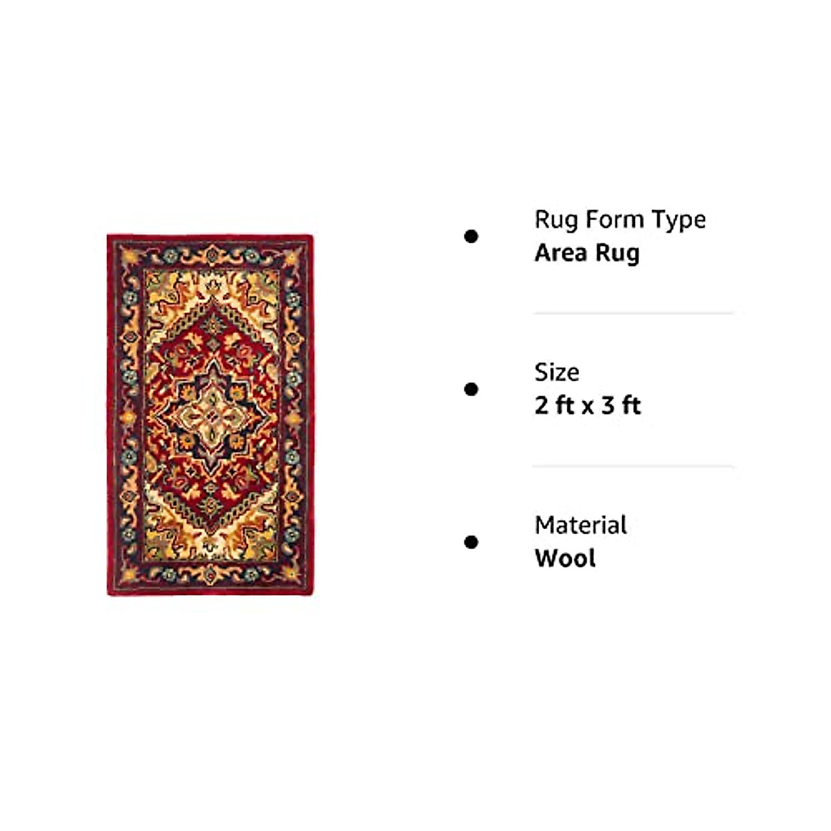 SAFAVIEH Heritage Collection 2' x 3' Red HG625A Handmade Traditional Oriental Premium Wool Accent Rug