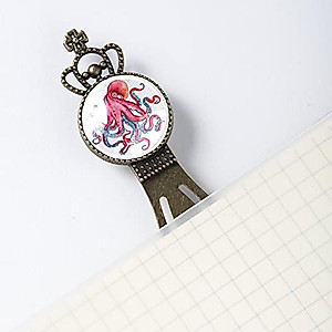 Octopus Ocean Sea 2 Packs Metal Book Pages Marks, Crown Shape Bookmarker Clip for Women Men Kids Classroom Boys Girls