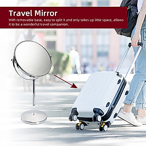 Tabletop Makeup Mirror with Magnification 8" Double-Sided Vanity Mirror 1X/10X Magnifying Mirror with Stand,Classic Round Desktop Make Up Mirror for Bathroom Bedroom,15" Height,Bright Silver,No Light