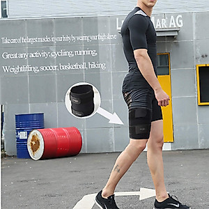 Thigh Compression Sleeve - Hamstring Wrap, Thigh Brace for Pulled Groin Muscle, Tendinitis, Workouts, Quadricep Sports Injury Recovery, Adjustable Compression Sleeve - Men, Women (Black, Single)