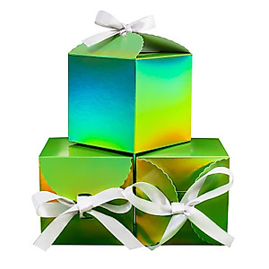 SHANSVYE Small Gift Boxes,Holographic purple Gift Candy Box with Ribbon Bulk,4x4x4 inches,Paper Gift Boxes with Lids for Presents,Decorative Gift Boxes,Party Favor Box (10, Gradient green)