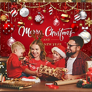 Christmas Backdrop Merry Christmas Party Decoration Christmas Photo Banner Signs Xmas Photography Background Photo Props for Winter New Year Xmas Eve Family Party Decoration Supplies (Ball)