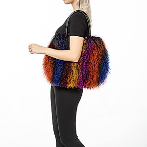 LVCOMEFF Women Genuine Mongolia Sheep Fur Handbag Bag Multicolor 2021 Furry Luxurious