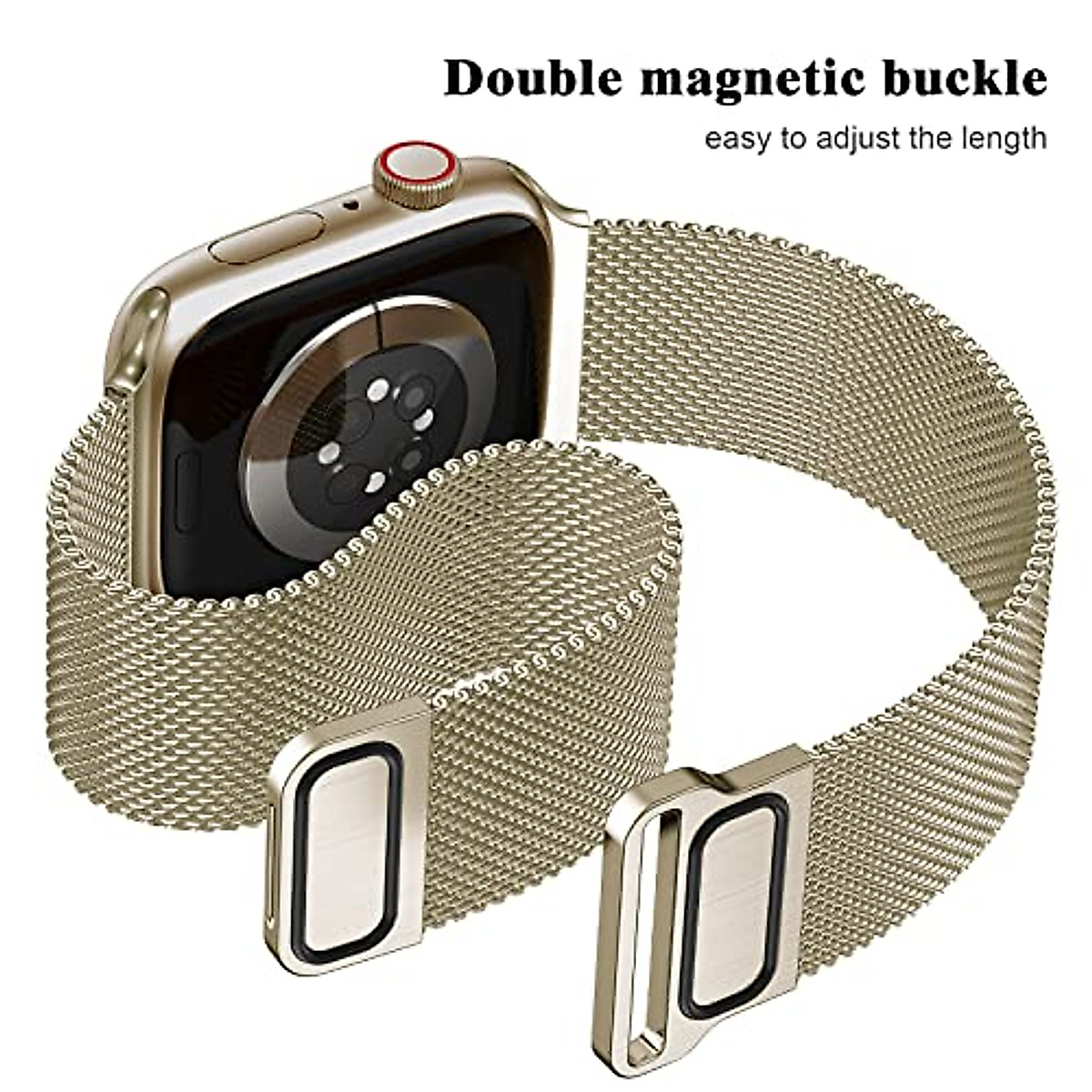 Geoumy Metal Magnetic Bands Compatible for Apple Watch Band 44mm with Case, Stainless Steel Milanese Mesh Loop Replacement Strap Compatible with iWatch Series 8/7/6/5/4/3/2/1 SE Women Men,Brown Gold