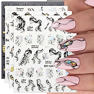 JMEOWIO 9 Sheets Daisy Flower Line Nail Art Stickers Decals Self-Adhesive Pegatinas Uñas Spring Summer Floral Nail Supplies Nail Art Design Decoration Accessories