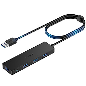 Aceele 6 in 1 USB 3.0 Hub Bundle of 4 in 1 USB 3.0 Hub, 4ft Extended Long Cable, Ultra-Slim Multiport Expander for Desktop Computer PC, Laptop, Chromebook, Mac Mini, iMac, PS4, Flash Drive Data