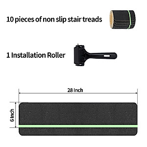 Q-Hillstar Non Slip Stair Treads with Glow in Dark Stripe (10-Pack), 6" X 28" Waterproof Non Slip Stair Tape, Outdoor Stair Treads Non-Slip, High Traction Friction Abrasive Adhesive Tape