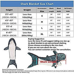 Shark Blanket Super Soft Cozy Flannel Hoodie Shark Sleeping Bag Shark Tail Wearable Fleece Throw Blanket Adult Kids Cosplay Shark Costume Shark Gifts for Shark Lovers (L Size for Height 5'3"-6')