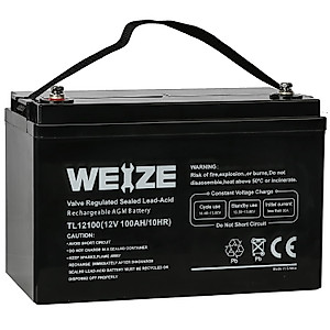 Weize Deep Cycle AGM 12 Volt 100Ah Battery, Maintenance-Free, 3% Self-Discharge Rate, 1150A Max Discharge Current, Perfect for RV, Solar, Trolling Motor, Wind, Marine, Camping and Off-Grid System