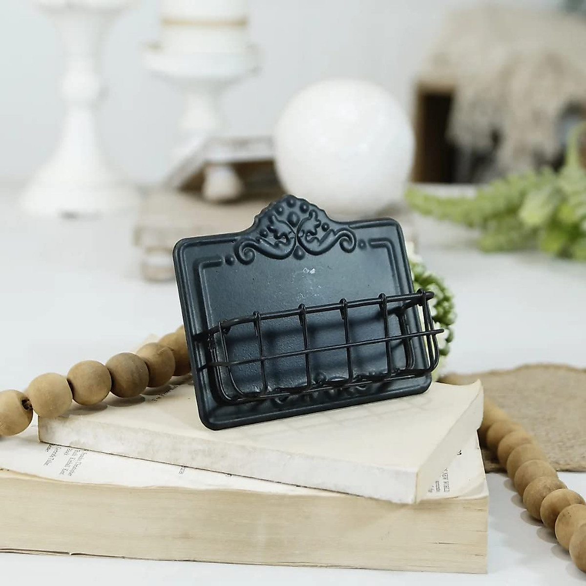 VIP Home & Garden MT2154 Vintage Style Business Card Holder, Antiqued, Dark Brown Finish, Metal